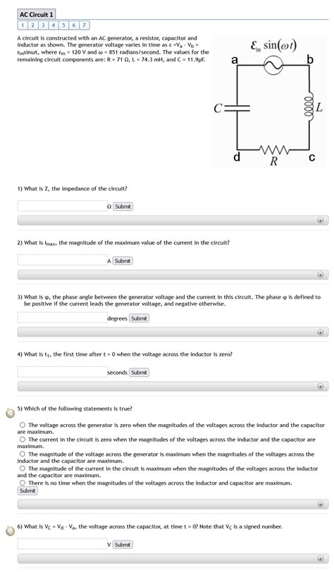 Solved A Circuit Is Constructed With An AC Generator A Chegg Com