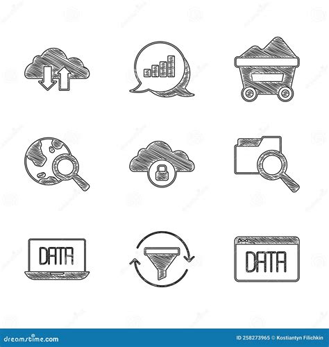 Set Cloud Computing Lock Sales Funnel With Chart Data Analysis Search Folder Globe Coal