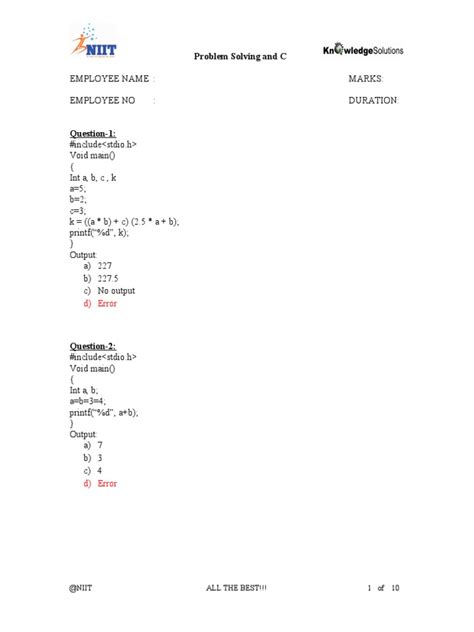 C Mock Test 2 Pdf C Programming Language Parameter Computer Programming