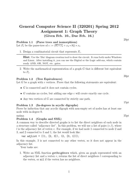 General Computer Science Ii 320201 Spring 2012 Assignment 1 Graph Theory Pdf