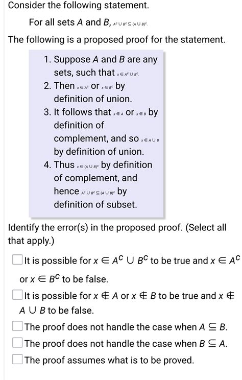 Solved Consider The Following Statement For All Sets A And