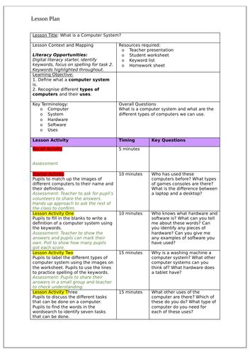 Ks1 Computing Lesson 1 Computer Systems Teaching Resources