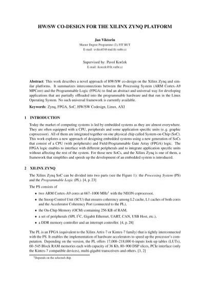 HW SW CO DESIGN FOR THE XILINX ZYNQ PLATFORM