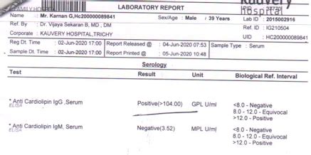 Antiphospholipid Syndrome APLS In A Man Kauvery Hospital