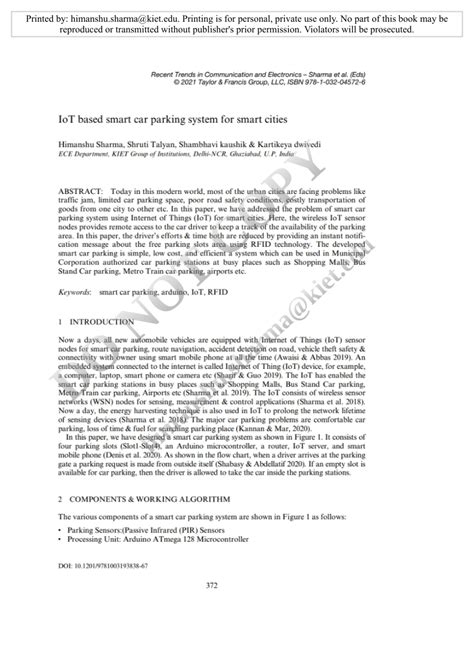 Pdf Iot Based Smart Car Parking System For Smart Cities
