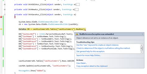 C Adding New Row To Dataset Null Issue Daniweb