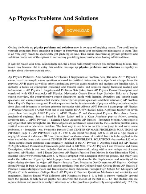 Ap Physics Problems And Solutions Pdf Advanced Placement Physics