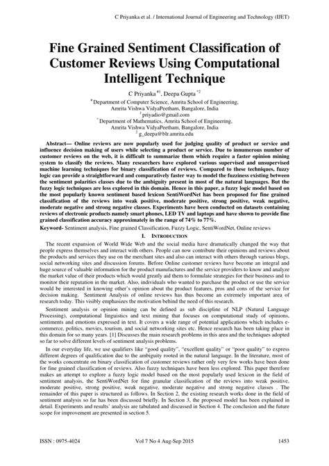 Pdf Fine Grained Sentiment Classification Of Customer Reviews Using Computational Intelligent