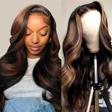 Highlight Ombre Lace Front Wig Human Hair 26 Inch Body