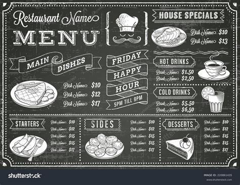 Full Vector Template Chalkboard Menu Restaurant Stock Vector Royalty Free 220861435 Shutterstock
