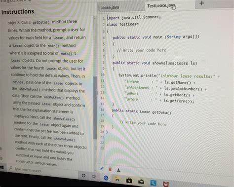 solved lease java testlease java 1 class lease { private