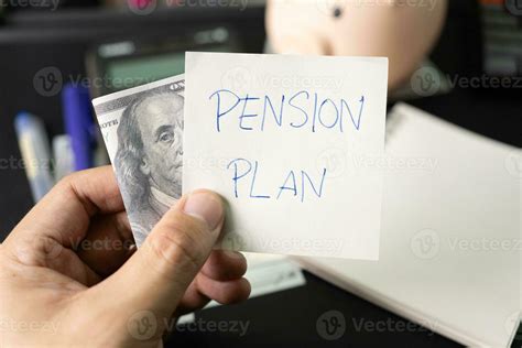 Paper Note With Text Pension Plan With Stationery And Dollar On Desk