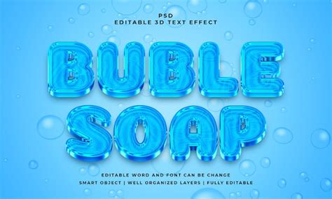Buble Soap 배경이 있는 3d 편집 가능한 Psd 텍스트 효과 프리미엄 Psd 파일