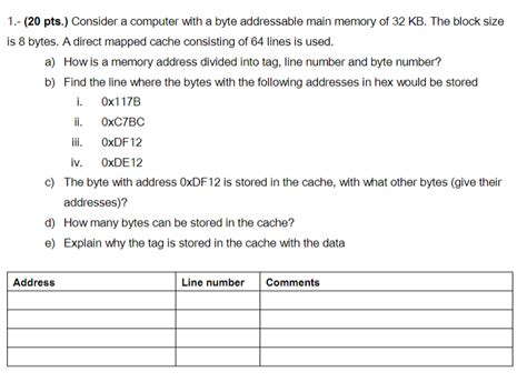 Solved 1 Consider A Computer With A Byte Addressable Main