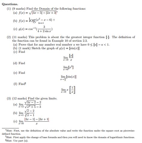 Solved Find The Domain Of The Following Functions A F X