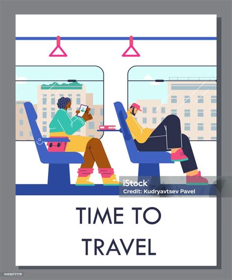 사람들이 지하철 열차에 편안한 의자에 앉아 있고 흑인 여성이 스마트폰을 사용하고 남성이 쉬고 있다 기차에 대한 스톡 벡터 아트 및 기타 이미지 Istock