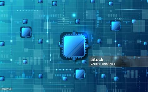 Futuristic Microchip Processor With Lights On The Blue Background