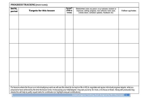 Lesson Progress Tracking Sheet Docx