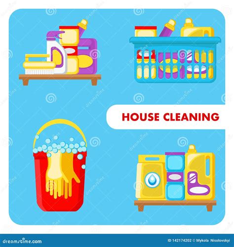 House Cleaning Tools Vector Illustrations Set Stock Vector
