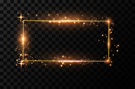 조명 효과와 벡터 황금 프레임입니다 빛나는 사각형 배너입니다 검은 투명 배경에 고립 벡터 일러스트 레이 션 Eps 10 10에 대한 스톡 벡터 아트 및 기타 이미지 Istock