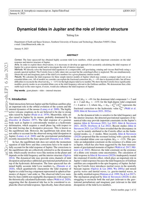 Pdf Dynamical Tides In Jupiter And The Role Of Interior Structure