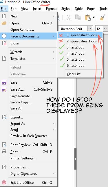 How Do I Hide Specific File Types From Libre Writers Recent History