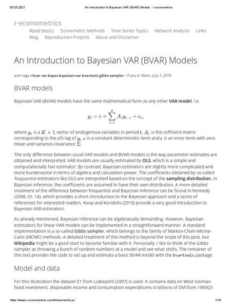 an introduction to bayesian var bvar models r econometrics pdf