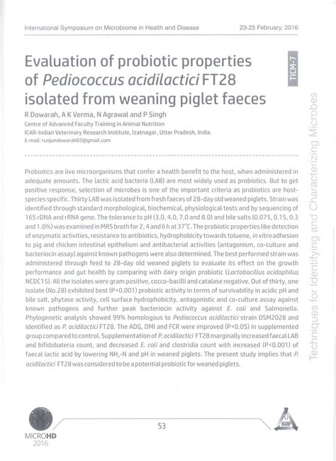 Pdf Evaluation Of Probiotic Properties Of Pediococcus Acidilactici