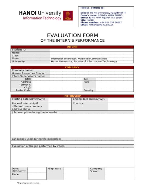 Intern Performance Evaluation Form Pdf Cognition