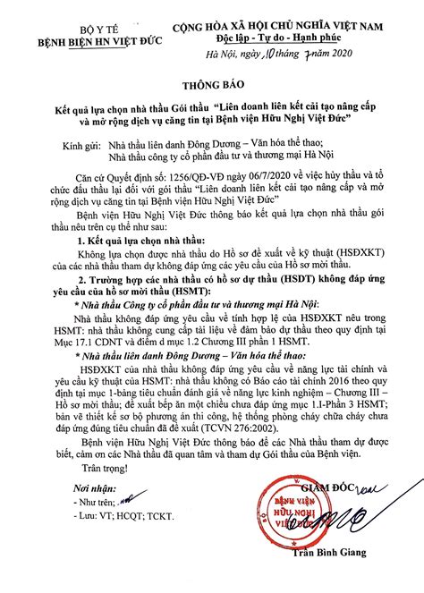 Thông Báo Kết Quả Lựa Chọn Nhà Thầu Gói Thầu Liên Doanh Liên Kết Cải