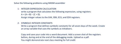 solved olve the following problems using masm assembler 1