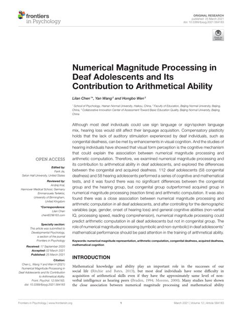 Pdf Numerical Magnitude Processing In Deaf Adolescents And Its