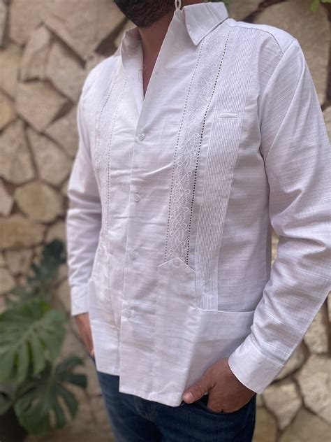 Mens Guayabera White Guayabera Men Shirt Embroidered Men Mexican