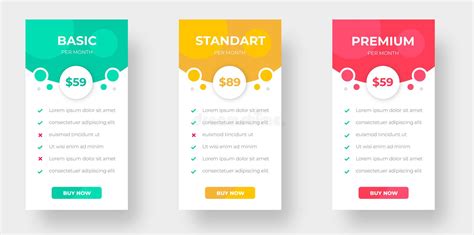 Pricing Table And Pricing Chart Price List Vector Template For Web Or App Stock Vector