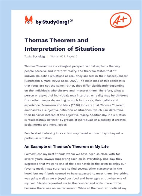 Thomas Theorem And Interpretation Of Situations Free Essay Example