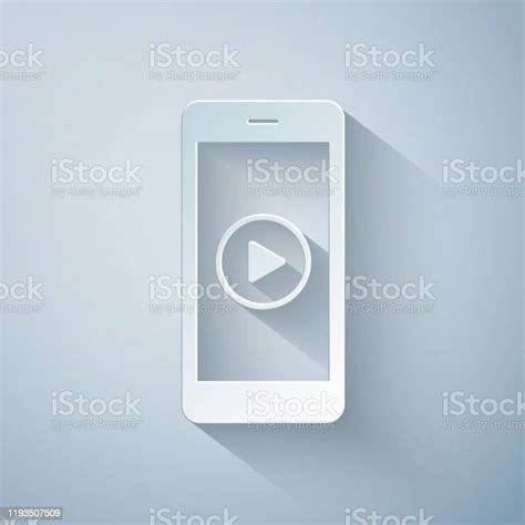 종이 컷 회색 배경에 격리 된 화면 아이콘에 재생 버튼스마트 폰 종이 아트 스타일입니다 벡터 일러스트레이션 3차원 형태에 대한 스톡 벡터 아트 및 기타 이미지 Istock