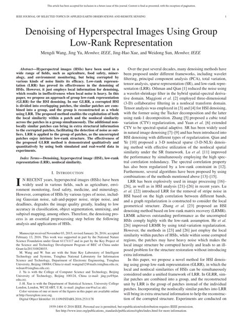 Pdf Denoising Of Hyperspectral Images Using Group Low Rank Representation