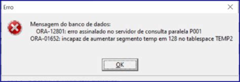 Wint Ora 01652 Incapaz De Aumentar Segmento Temp Em 128 No