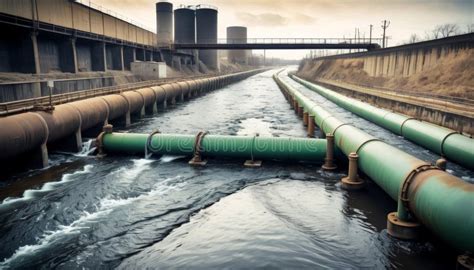 Industrial Water Pipeline Along Concrete Canal Stock Image Image Of