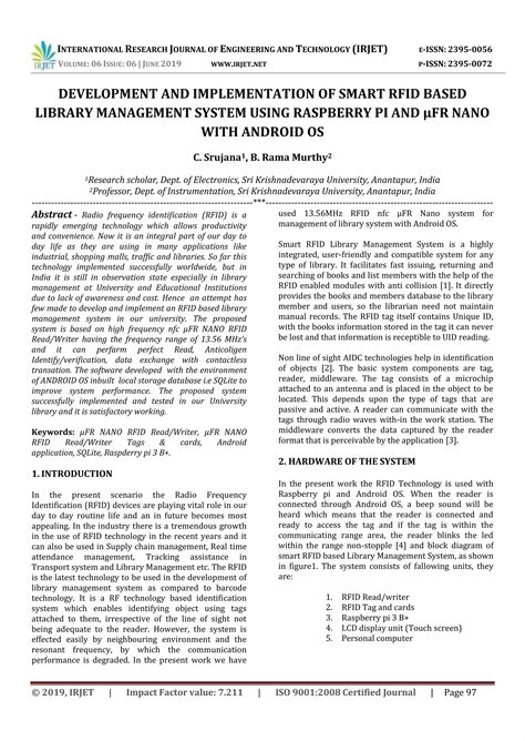 Irjet Development And Implementation Of Smart Rfid Based Library