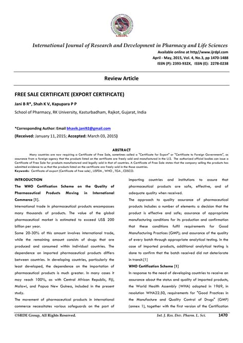 Certificate Of Export