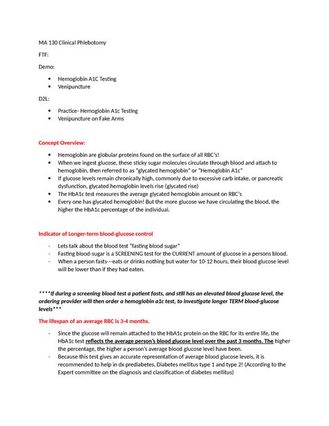 Week 2 Hemoglobin A1c Testing Ma 130 Clinical Phlebotomy Ftf Demo