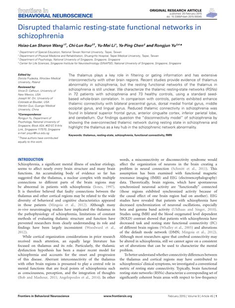 Pdf Disrupted Thalamic Resting State Functional Networks In Schizophrenia