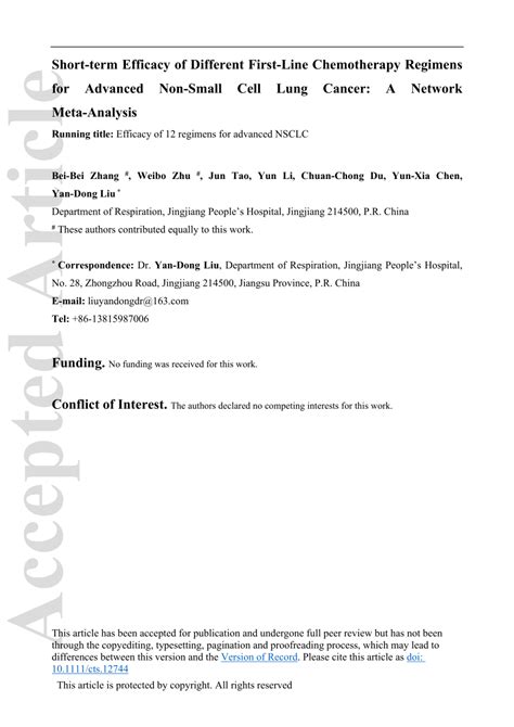 Pdf Short Term Efficacy Of Different First Line Chemotherapy Regimens For Advanced Non Small