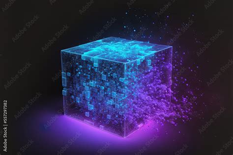 Concept Of A Glow Purple Blue Digital Environment With A Cube Particle