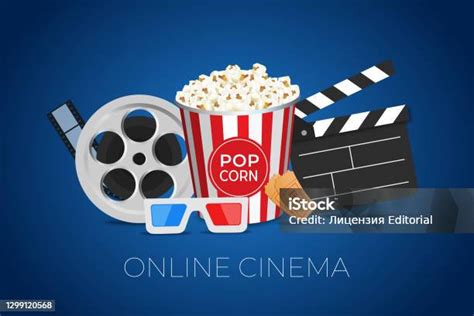 팝콘 3d 안경 영화 스트립 시네마토그래피 컨셉으로 시청하는 온라인 시네마 영화 파란색 배경에 Eps10 벡터 그림 0명에 대한 스톡 벡터 아트 및 기타 이미지 Istock