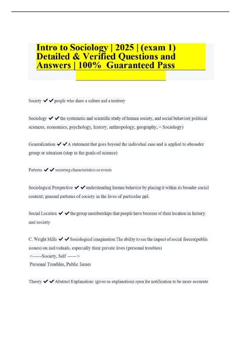 Intro To Sociology 2025 Exam 1 Detailed And Verified Questions And Answers 100 Guaranteed