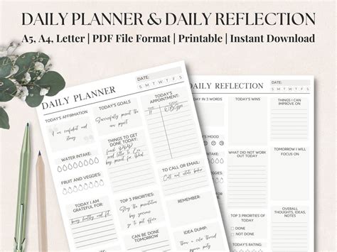 Self Reflection Daily Planner Template Organize Your Days Track Progress Achieve Goals A4