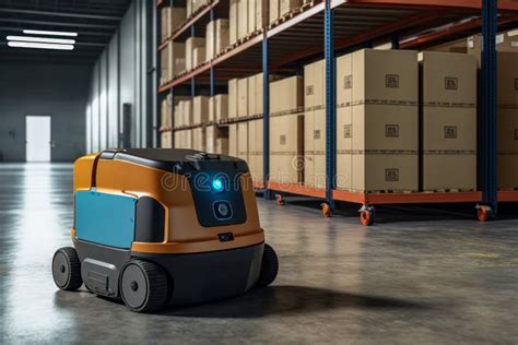Autonomous Robot Transportation In Warehouse Modern Innovative Technology Concept Stock Image