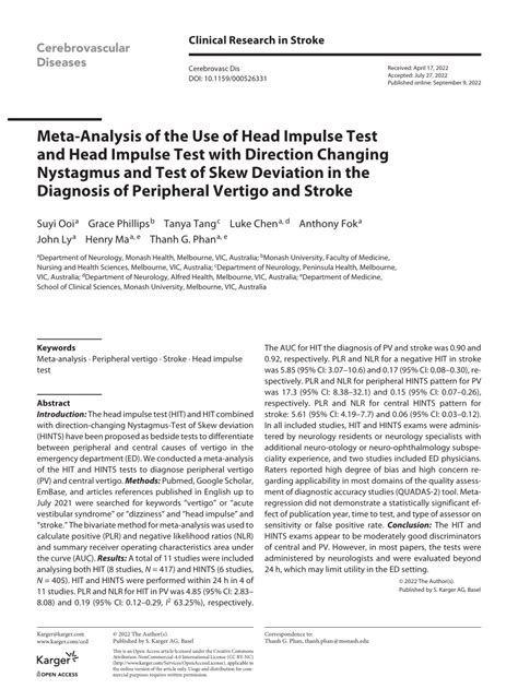 Pdf Meta Analysis Of The Use Of Head Impulse Test And Head Impulse